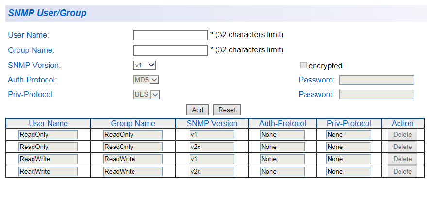 CentreCOM GS950シリーズ リファレンスマニュアル: SNMP/SNMP User/Group（ユーザー/グループの作成）