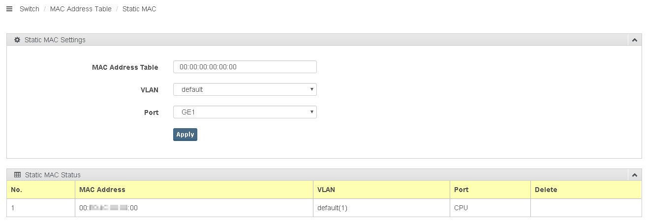 CentreCOM IS230シリーズ リファレンスマニュアル（Web GUI編）: リファレンス編 / MAC Address Table