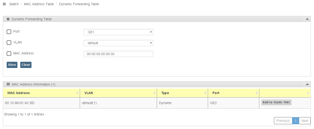 CentreCOM IS230シリーズ リファレンスマニュアル（Web GUI編）: リファレンス編 / MAC Address Table