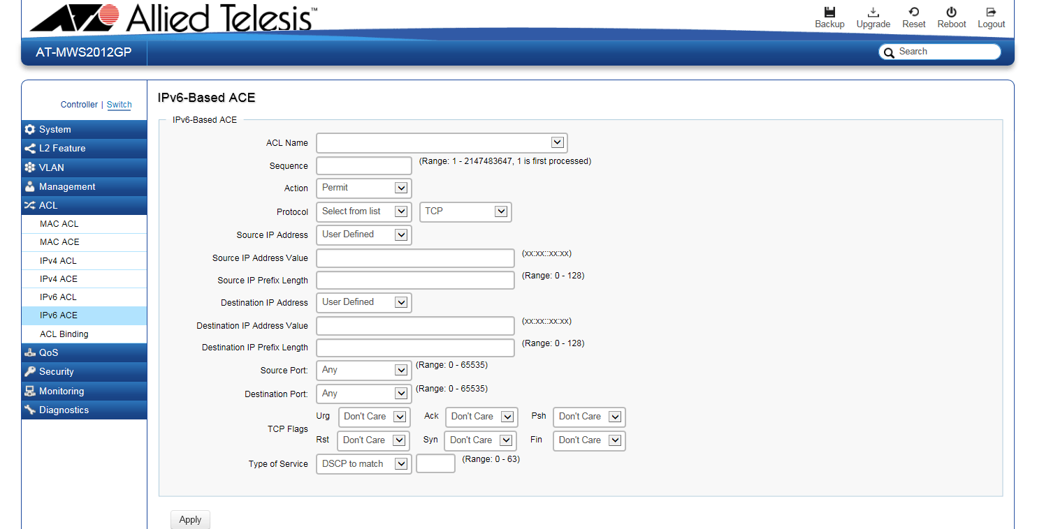 AT-MWS-GPシリーズ リファレンスマニュアル: リファレンス編 / スイッチ / ACL / IPv6-Based ACE