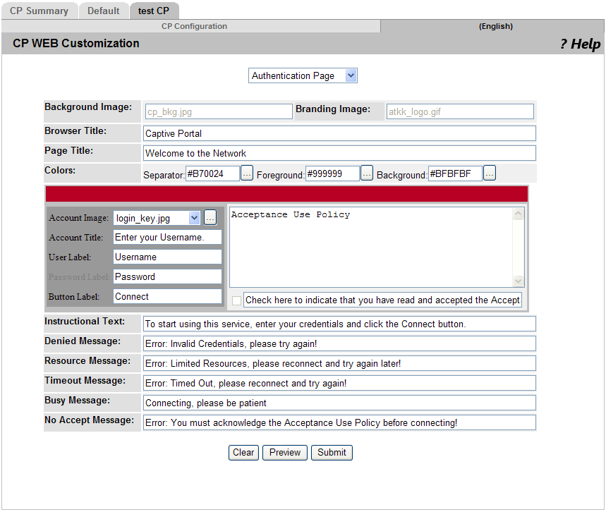 AT-UWC リファレンスマニュアル: Security > Captive Portal > CP Configuration