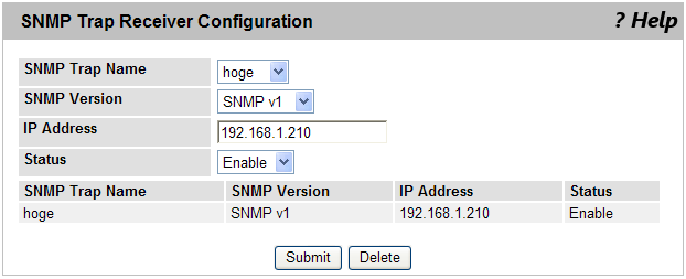 AT-UWC リファレンスマニュアル: System > SNMP > Trap Receiver Configuration