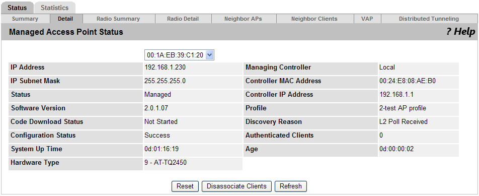 AT-UWC リファレンスマニュアル: WLAN > Status/Statistics > Managed AP