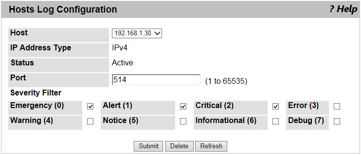 AT-UWC リファレンスマニュアル: System > Logs > Hosts Log Configuration